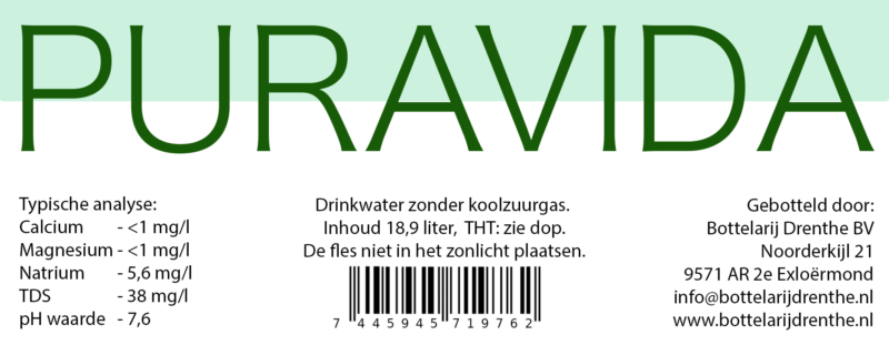 36 x 18,9 ltr Puravida, Per waterfles € 10,75 • Watercooler Online